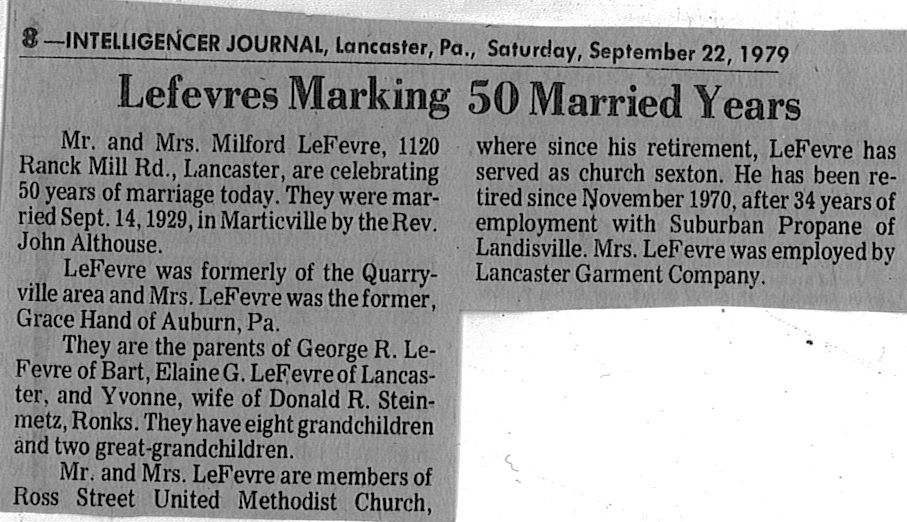 Anniversary-Lefevre Milford and Hand Grace-50th-1979 – Mennonite Life